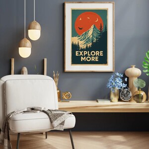 Vintage Mountain Poster, Retro Travel Wall Art, Nature Landscape Print ...