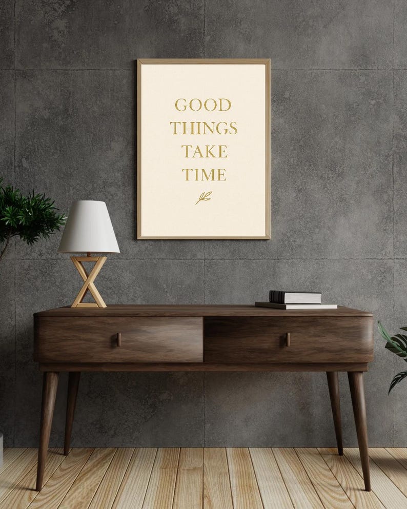 Good Things Take Time Minimal Wall Art Beige Gold Quote Print - Etsy
