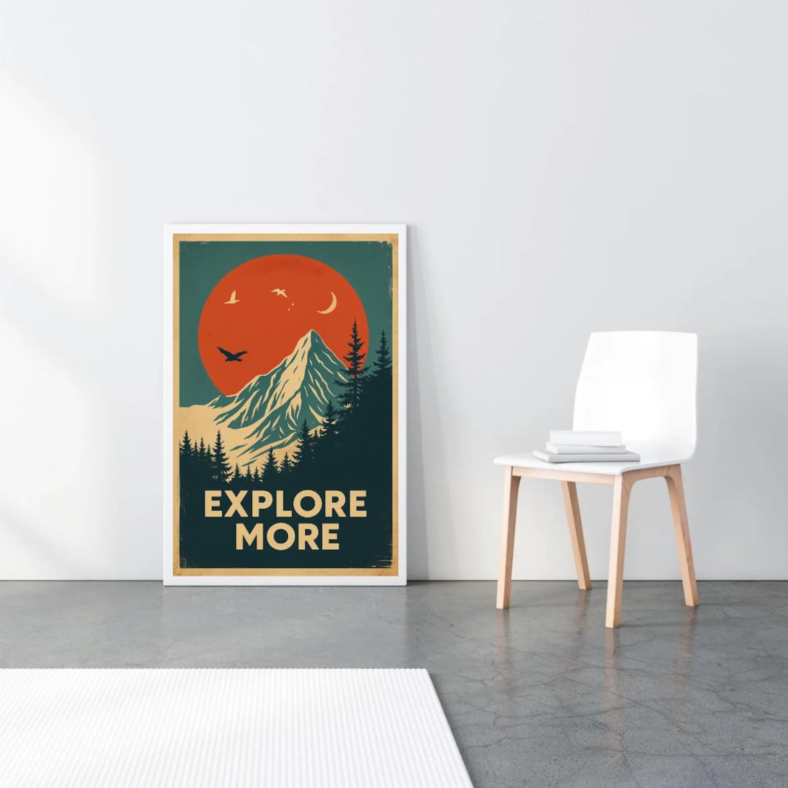 Vintage Mountain Poster, Retro Travel Wall Art, Nature Landscape Print ...