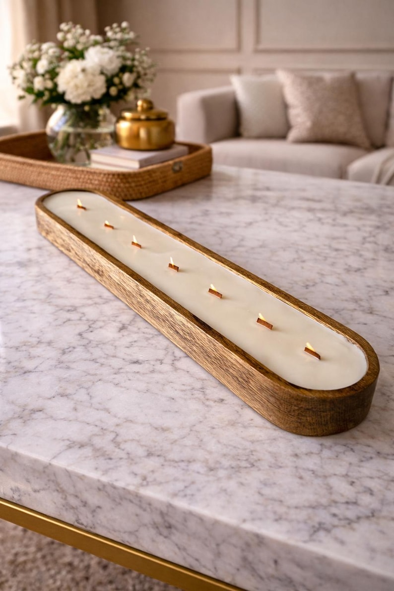 Extra Large Dough Bowl Candle | Wood Wick Candle | Table Centerpiece ...