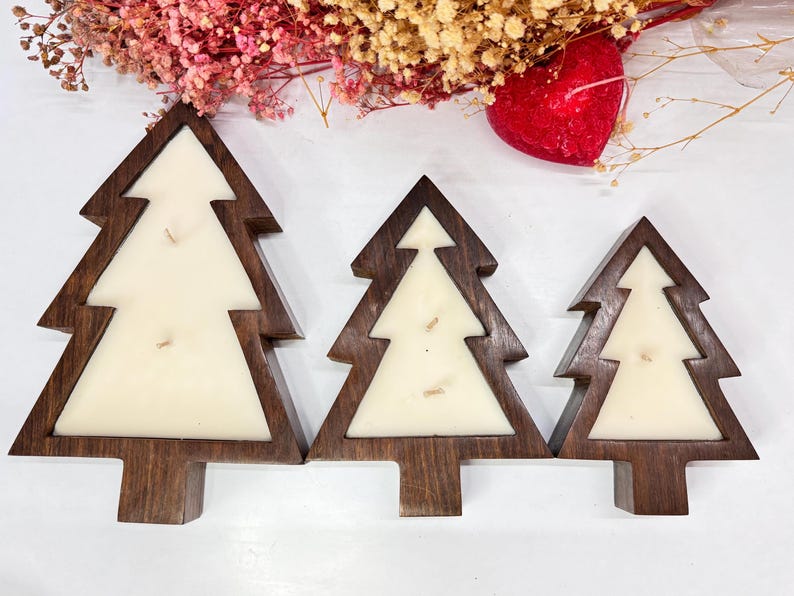 Wooden Christmas Tree Candle Set | Rustic Tree Soy Wax Candles ...