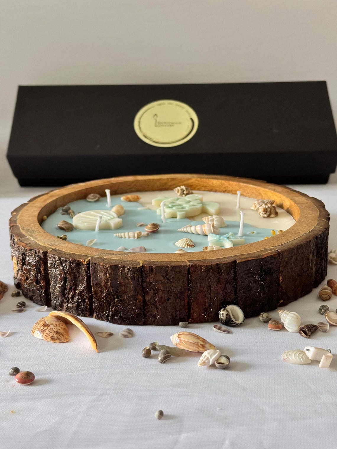 Beach Candle With Real Seashells – Ocean Wood Bowl Candle – Coastal ...
