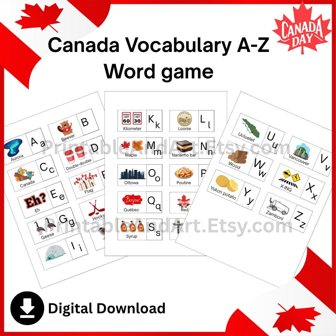 Canada Alphabet A-Z Flashcards for Kids | Homeschool Printable | Canada ...