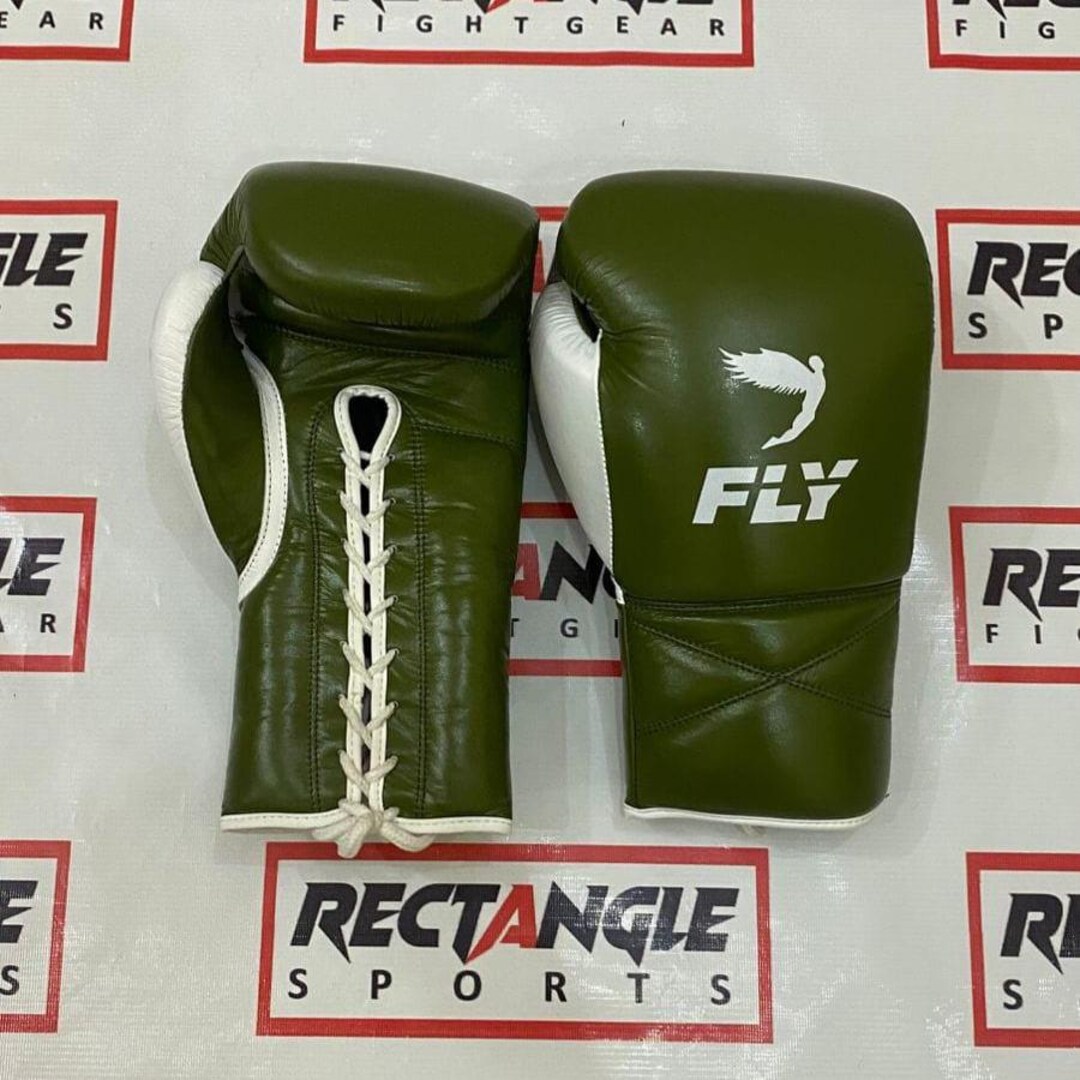 Fly Lace-up Boxing Gloves: Green Genuine Leather Training Competition ...