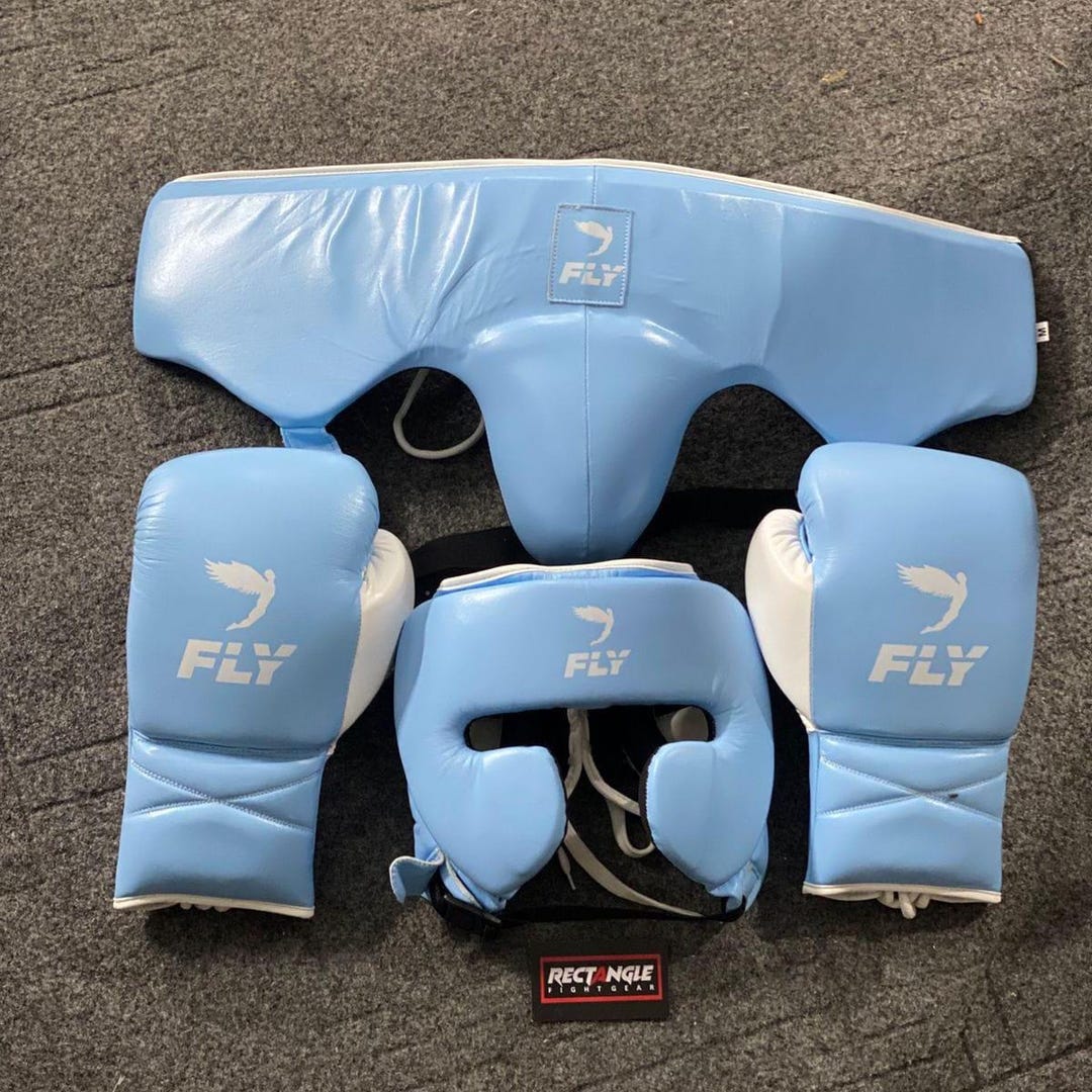 Genuine Cowhide Leather Fly Boxing Sparring Set: Gloves, Headguard ...