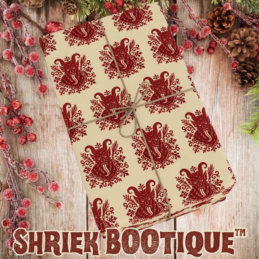 Krampus Crest Wrapping Paper Vintage Gothic Creepmas Crimson Damask - Etsy