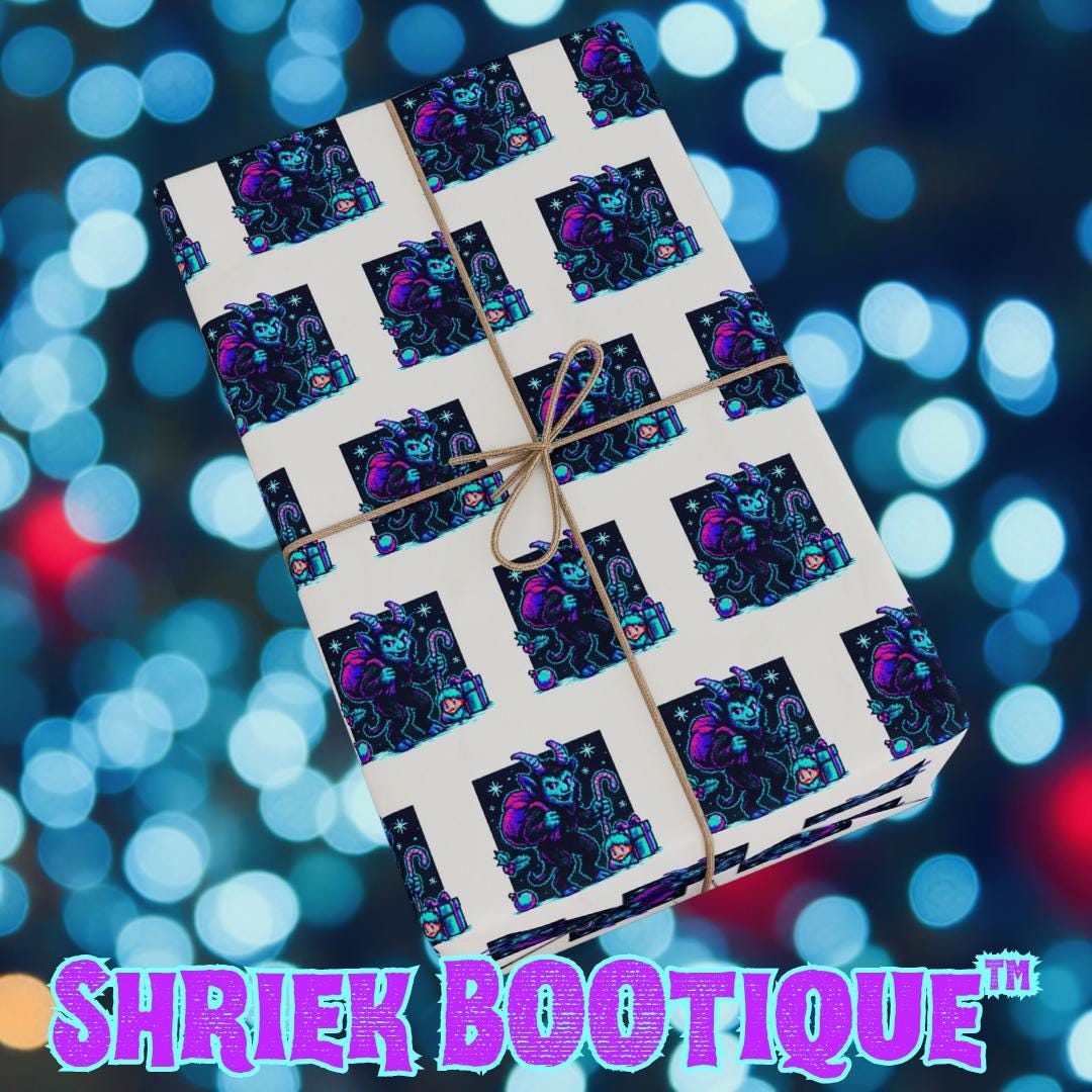 Neon 8-bit Krampus Wrapping Paper Retro Horror Creepmas 80s Glow - Etsy
