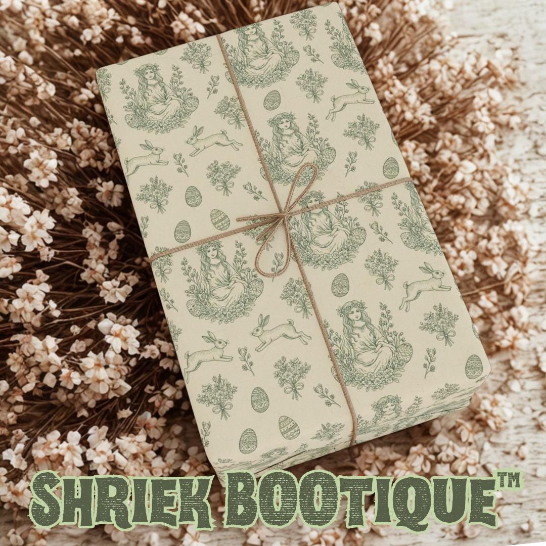 Ostara Pagan Spring Toile Wrapping Paper Witchy Easter Vintage Folk Art ...