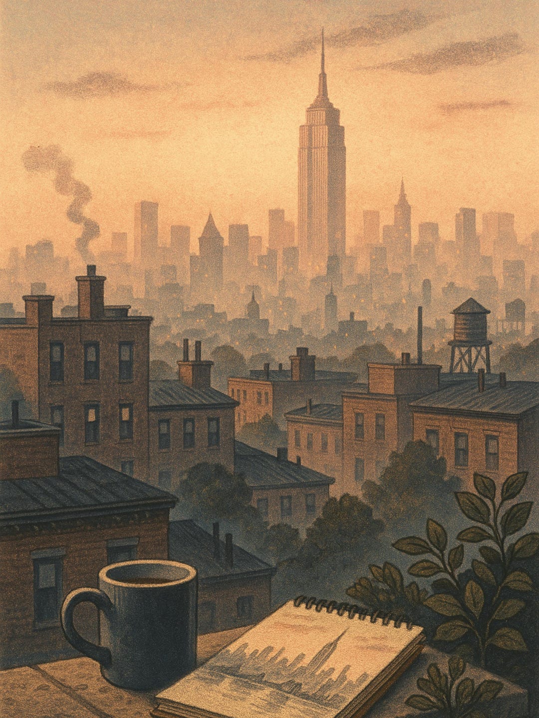 New York Rooftop at Dawn | NYC Skyline Printable Wall Art | Elegant ...