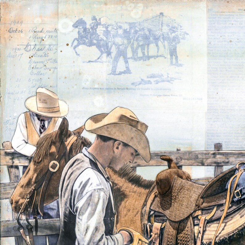 Cowboy Print Saddling up a Horse Wall Art Wall Decor Vintage Photo ...
