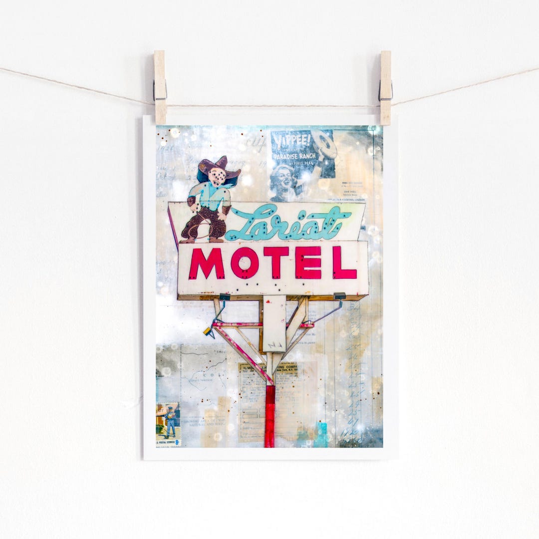 Cowboy Motel Sign Retro Sign Print Vintage Motel Print Neon Sign Mid ...