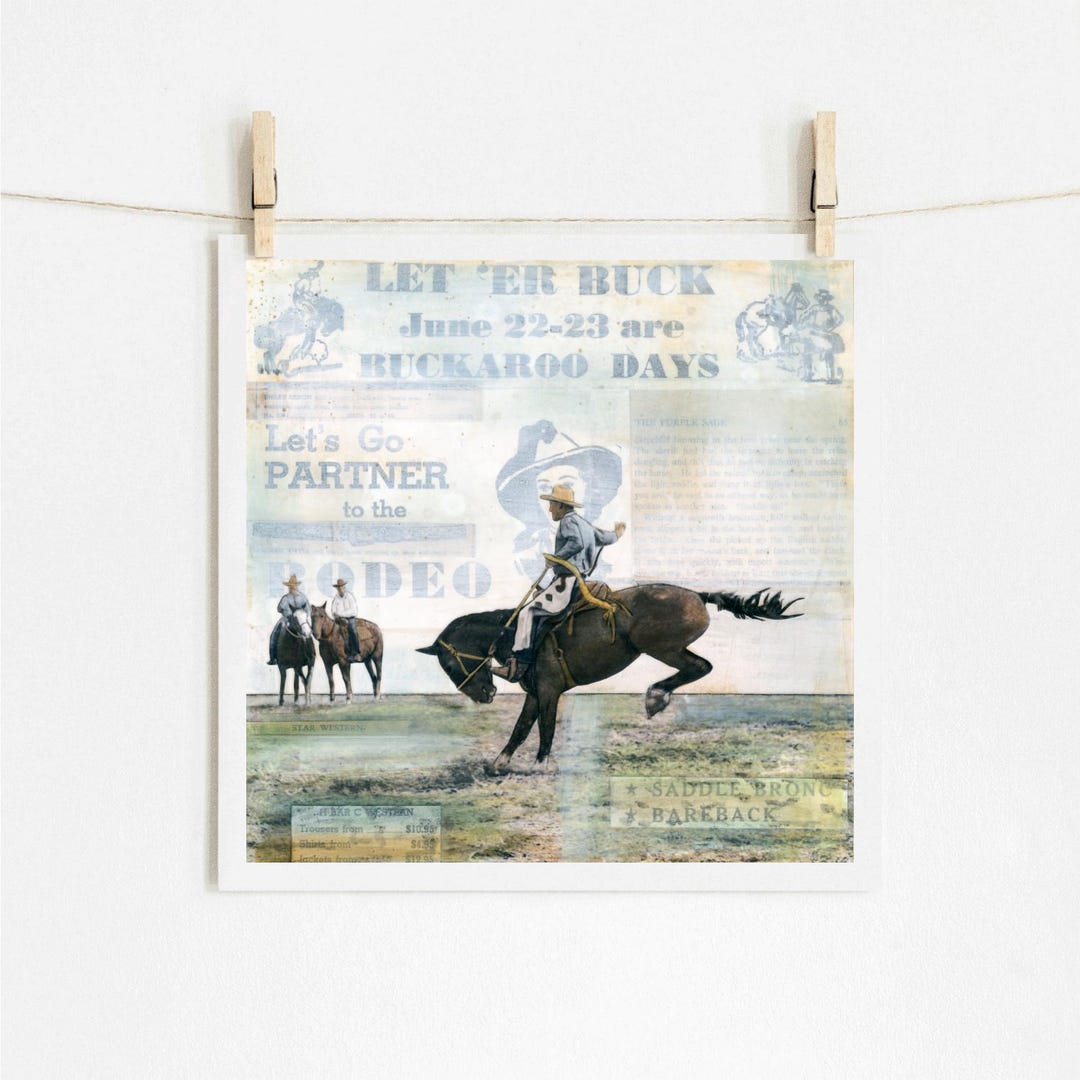Cowboy Bronc Riding Print Rodeo Print Western Print Wall Art Wall Decor ...