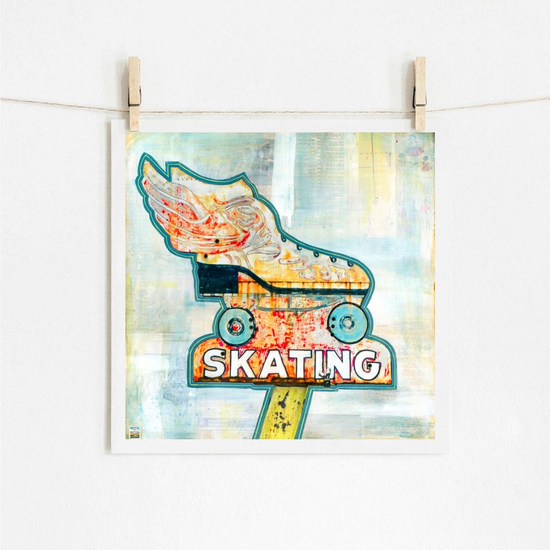 Roller Skating Sign Print Vintage Sign Print Neon Sign Retro Print Wall ...
