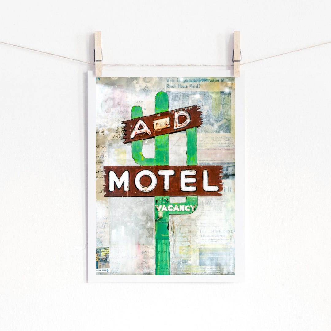 Retro Cactus Motel Sign Print Vintage Motel Print Neon Sign Print Mid ...