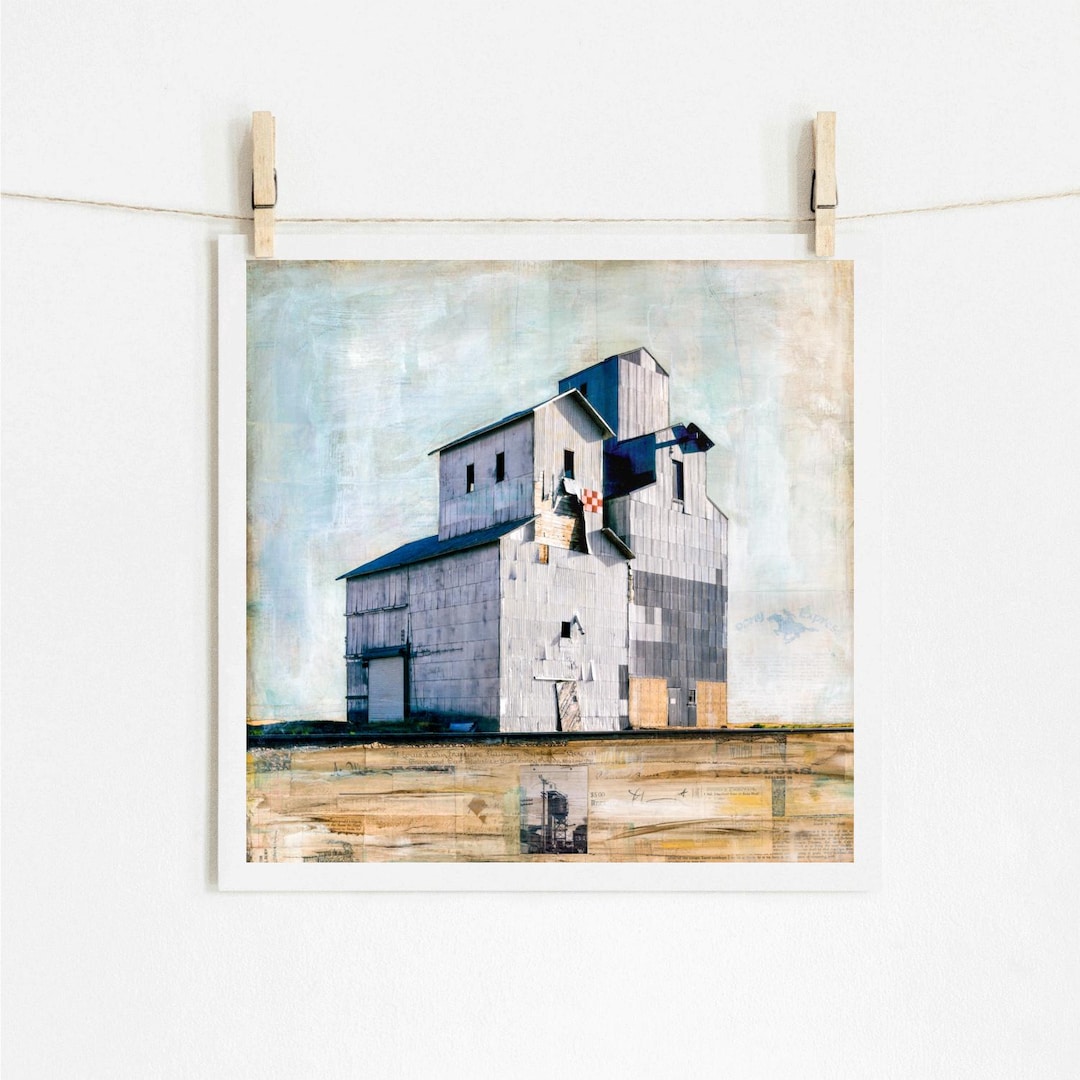 Gray Grain Elevator Print Tin Grain Elevator Weathered Granary Print ...