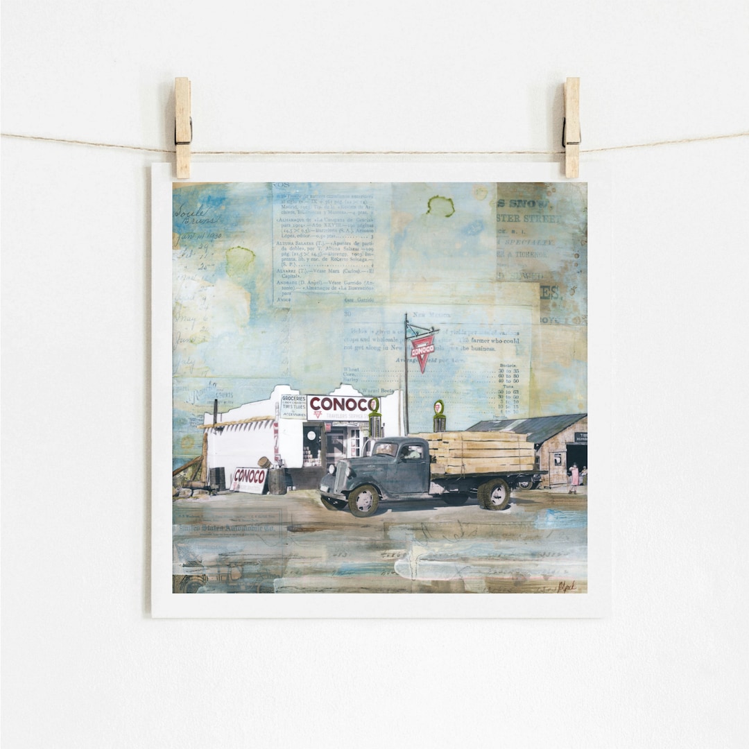 Vintage Conoco Gas Station Print Travel Center and Market Hand Tinted ...