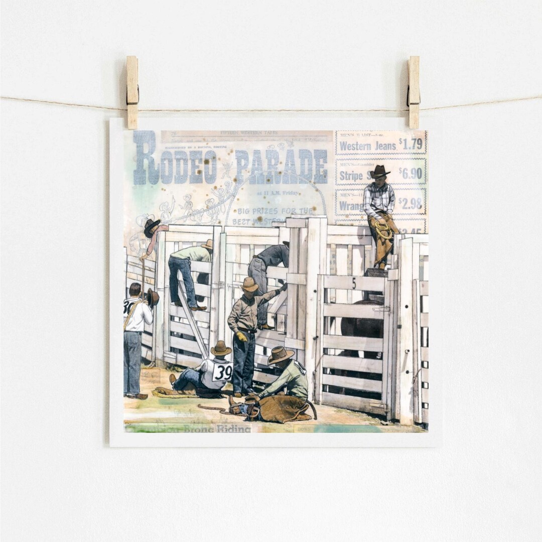 Rodeo Print Cowboys in the Chute Rodeo Western Print Wall Art Wall ...