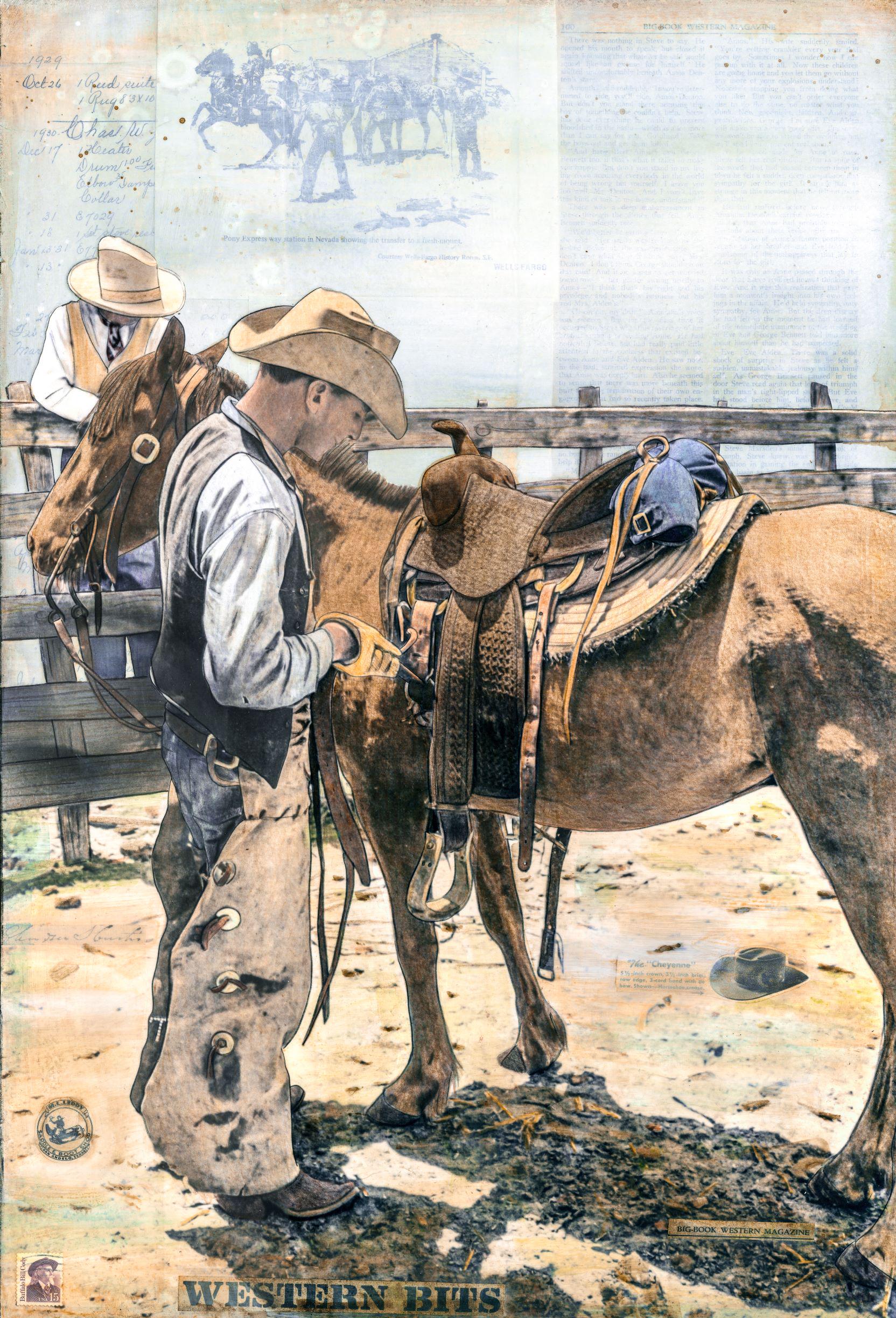 Cowboy Print Saddling up a Horse Wall Art Wall Decor Vintage Photo ...