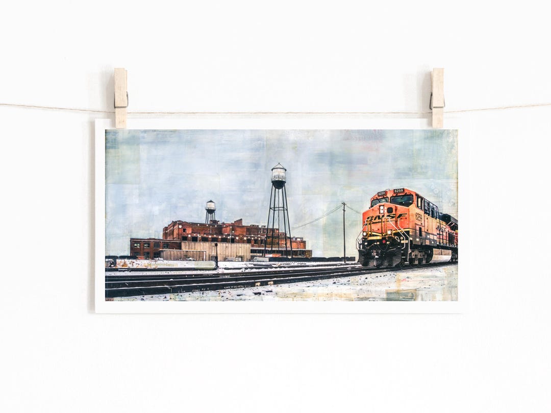 Train Tracks Print Vintage Train Print Railroad Poster BNSF Train and ...