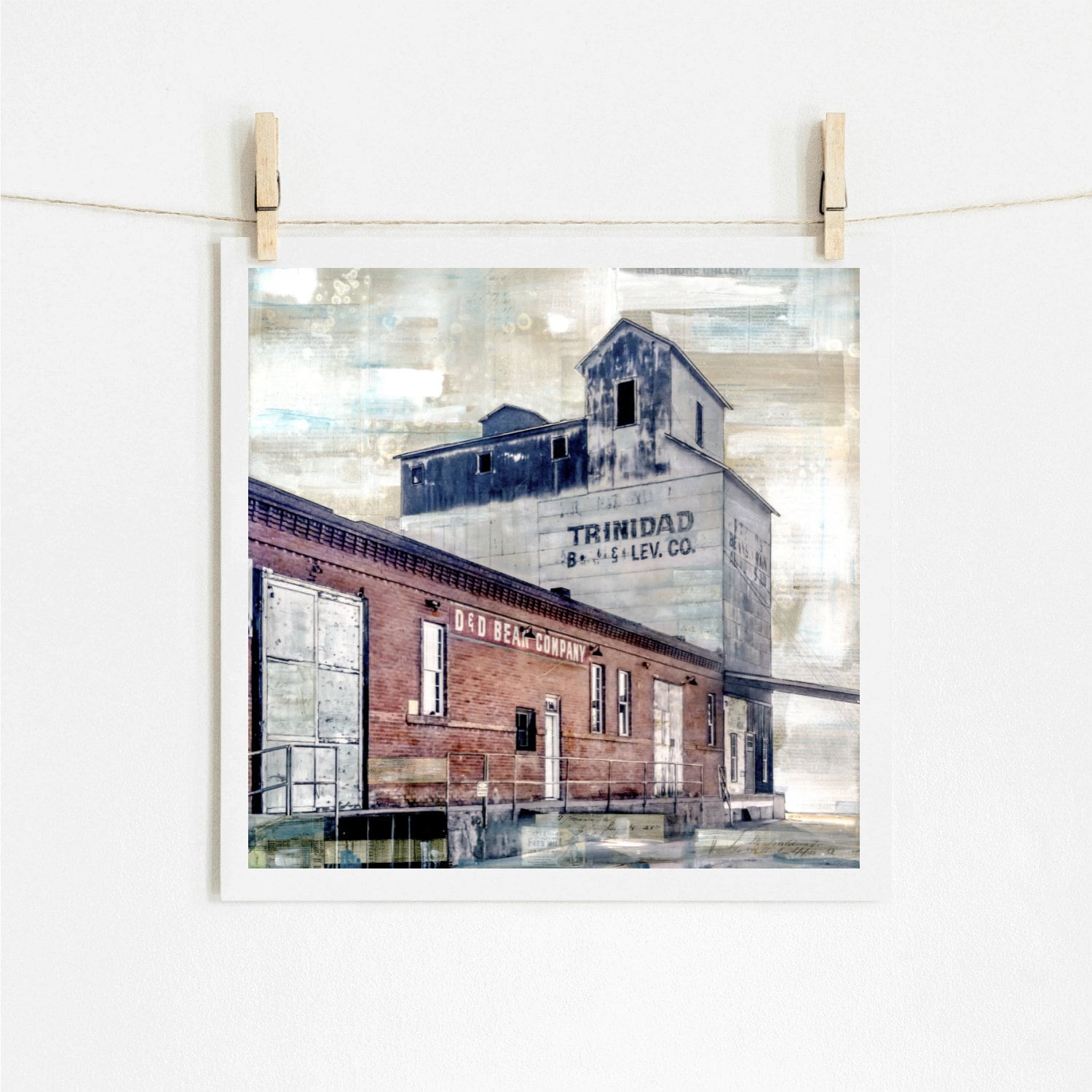 Grain Elevator Print, Blue and Gray Industrial Art Colorado Print ...