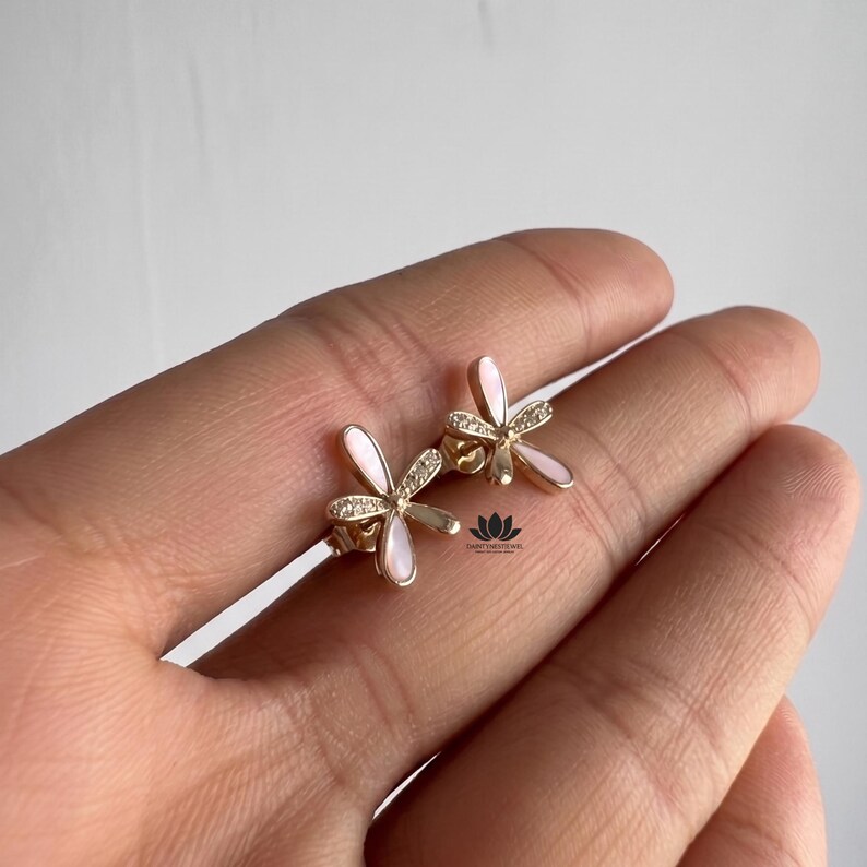 14K Gold Flower Stud Earrings | Dainty Floral Lab Grown Diamond ...