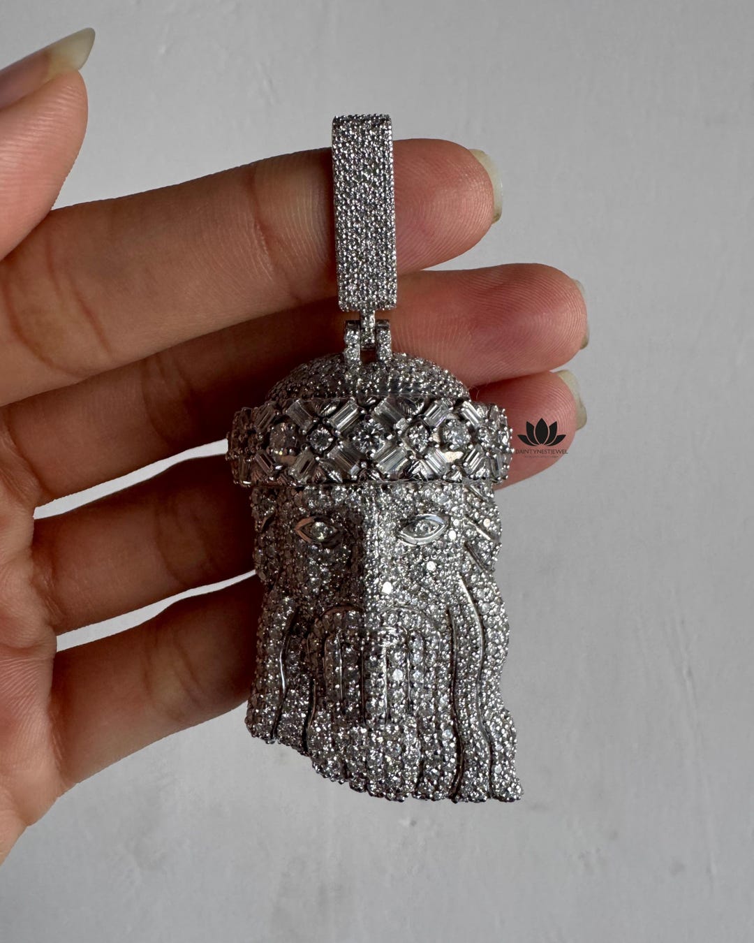 Christmas Gifts Iced Out 3D Jesus Face Pendant : Moissanite in Silver ...