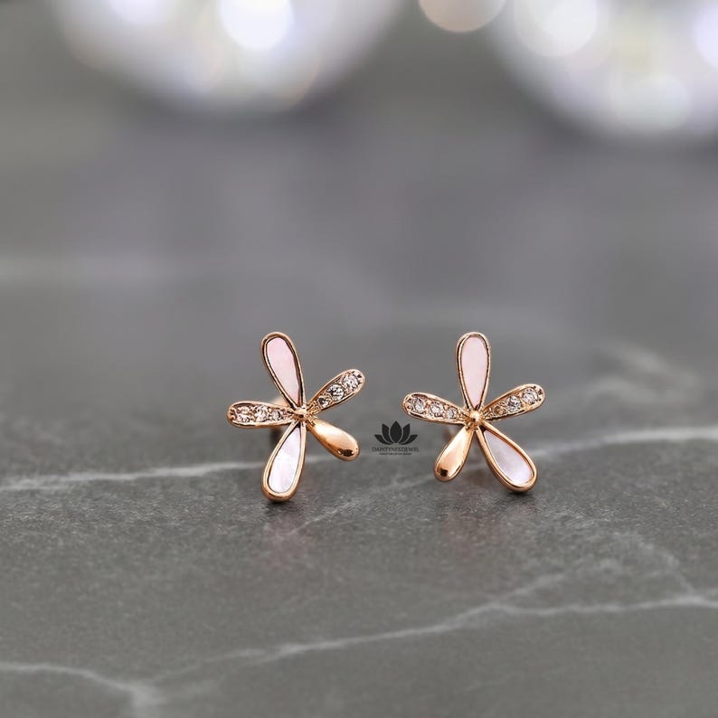 14K Gold Flower Stud Earrings | Dainty Floral Lab Grown Diamond ...