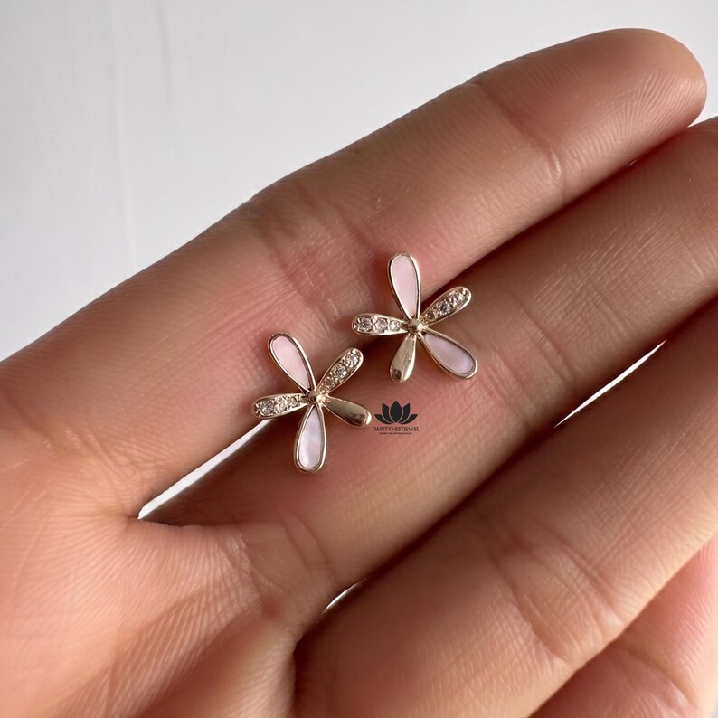 14K Gold Flower Stud Earrings | Dainty Floral Lab Grown Diamond ...