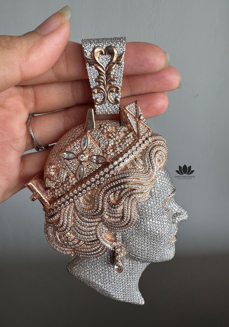 Queen Elizabeth Profile Pendant – 3D Iced Out Moissanite Hip Hop ...