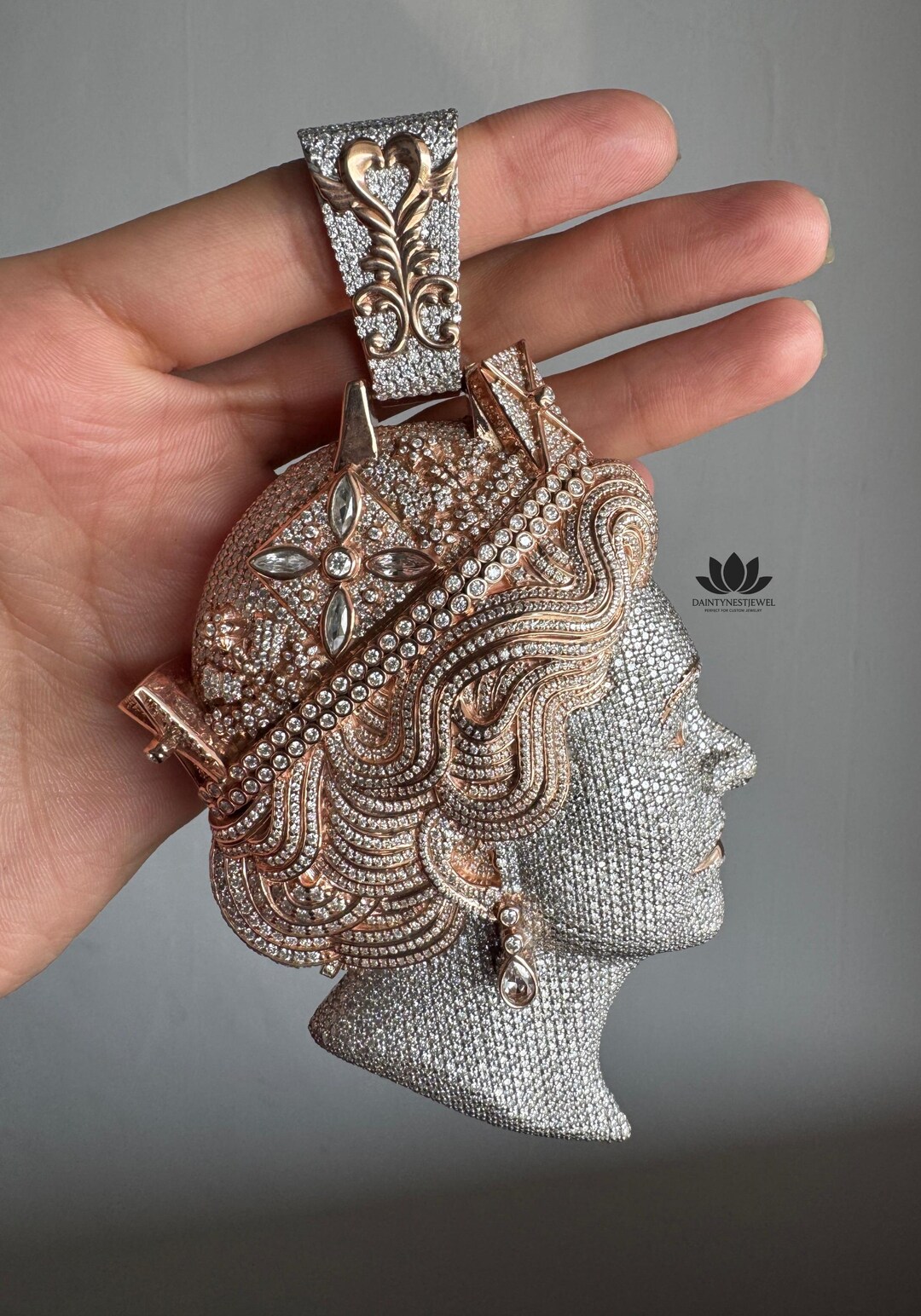 Queen Elizabeth Profile Pendant – 3D Iced Out Moissanite Hip Hop ...