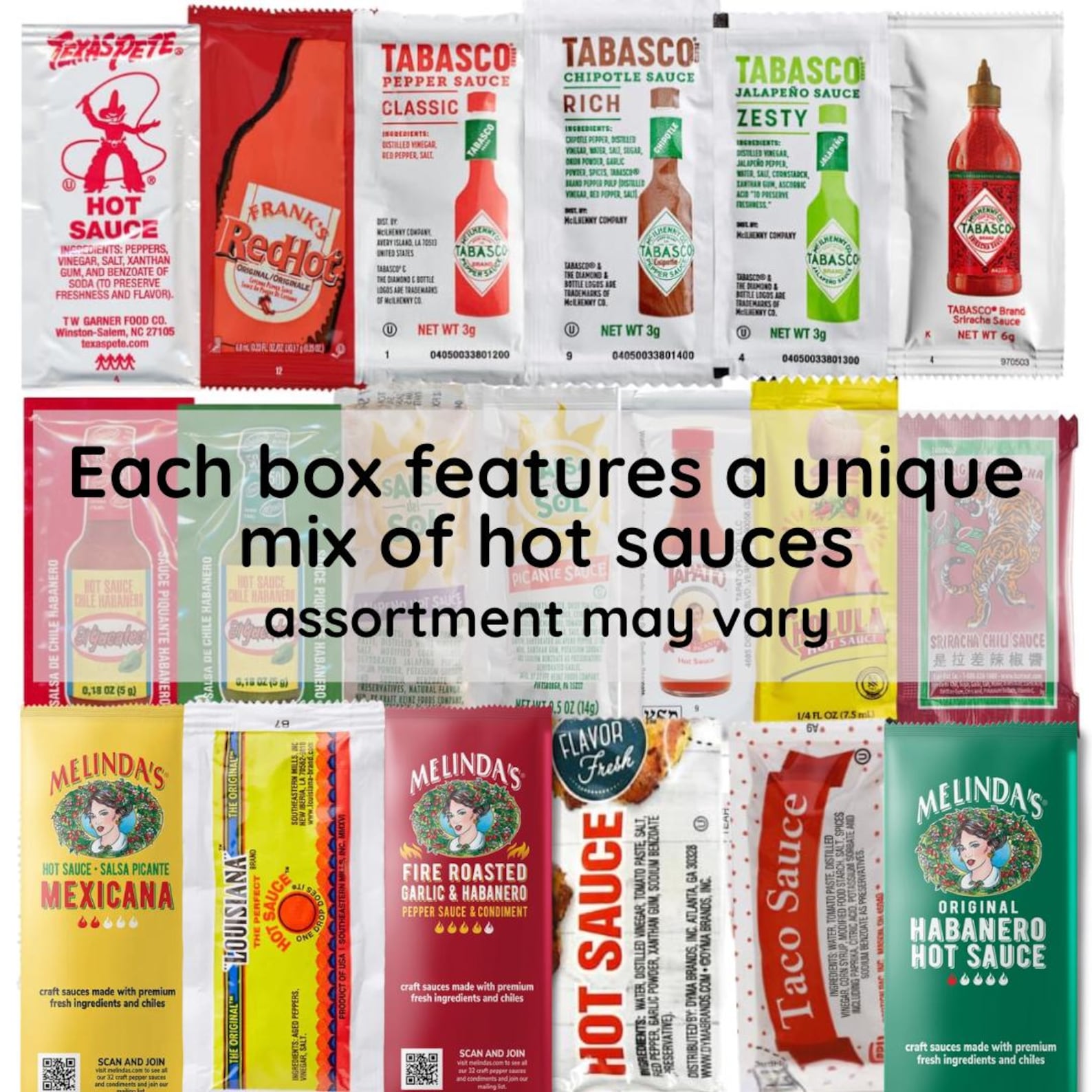 Variety Box of 40 Single Serve Hot Sauce Packets – up to 15 Brands ...