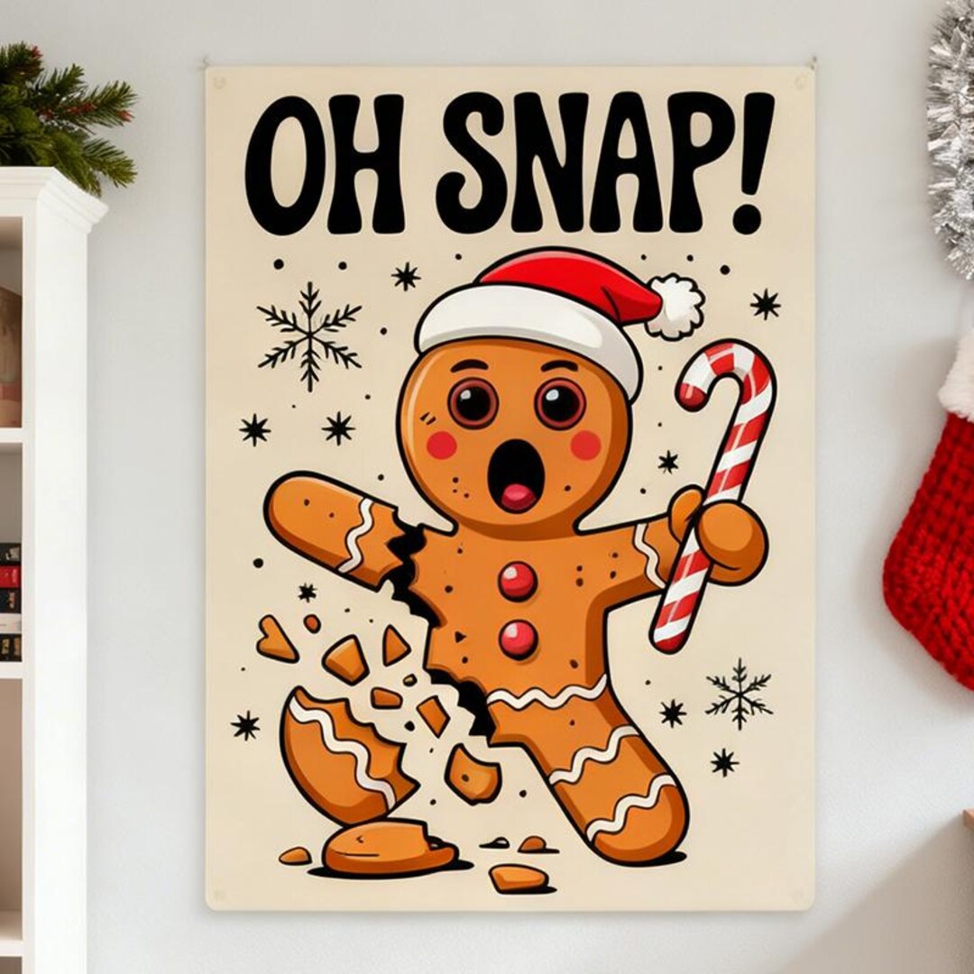 Oh Snap Gingerbread Man With Candy Cane Christmas Matel Wall Sign ...