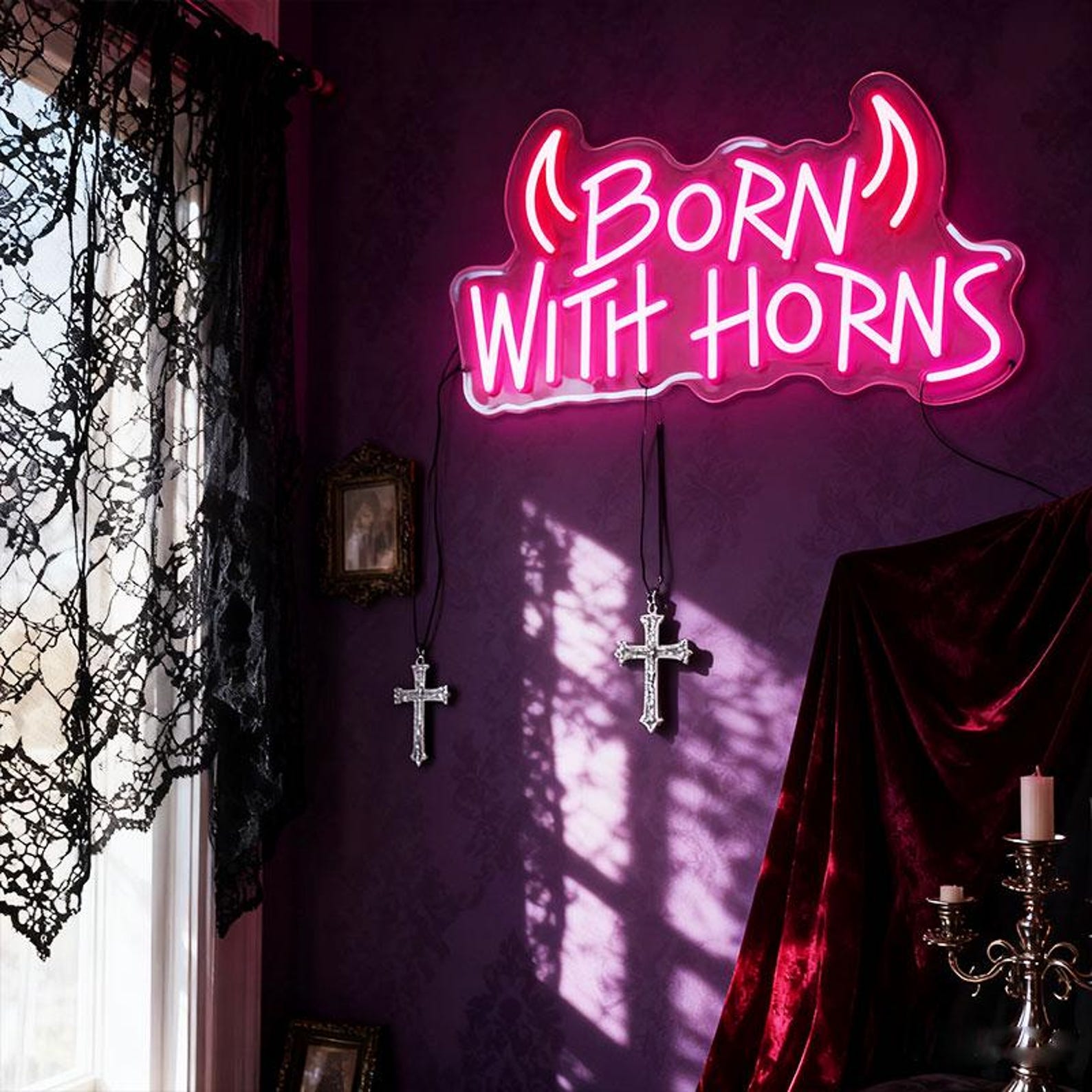 Bron With Norns Neon Sign,devil Horns Neon Sign, Satan Neon Sign,devil ...
