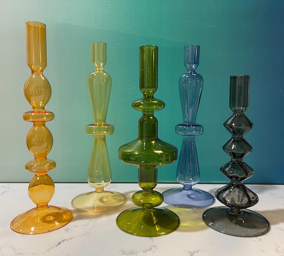 Mid Century Modern Inspired Tall Glass Candlestick Holders - Etsy