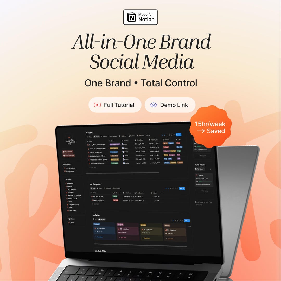 All-in-one Brand Social Media Planner | Notion Content System - Etsy