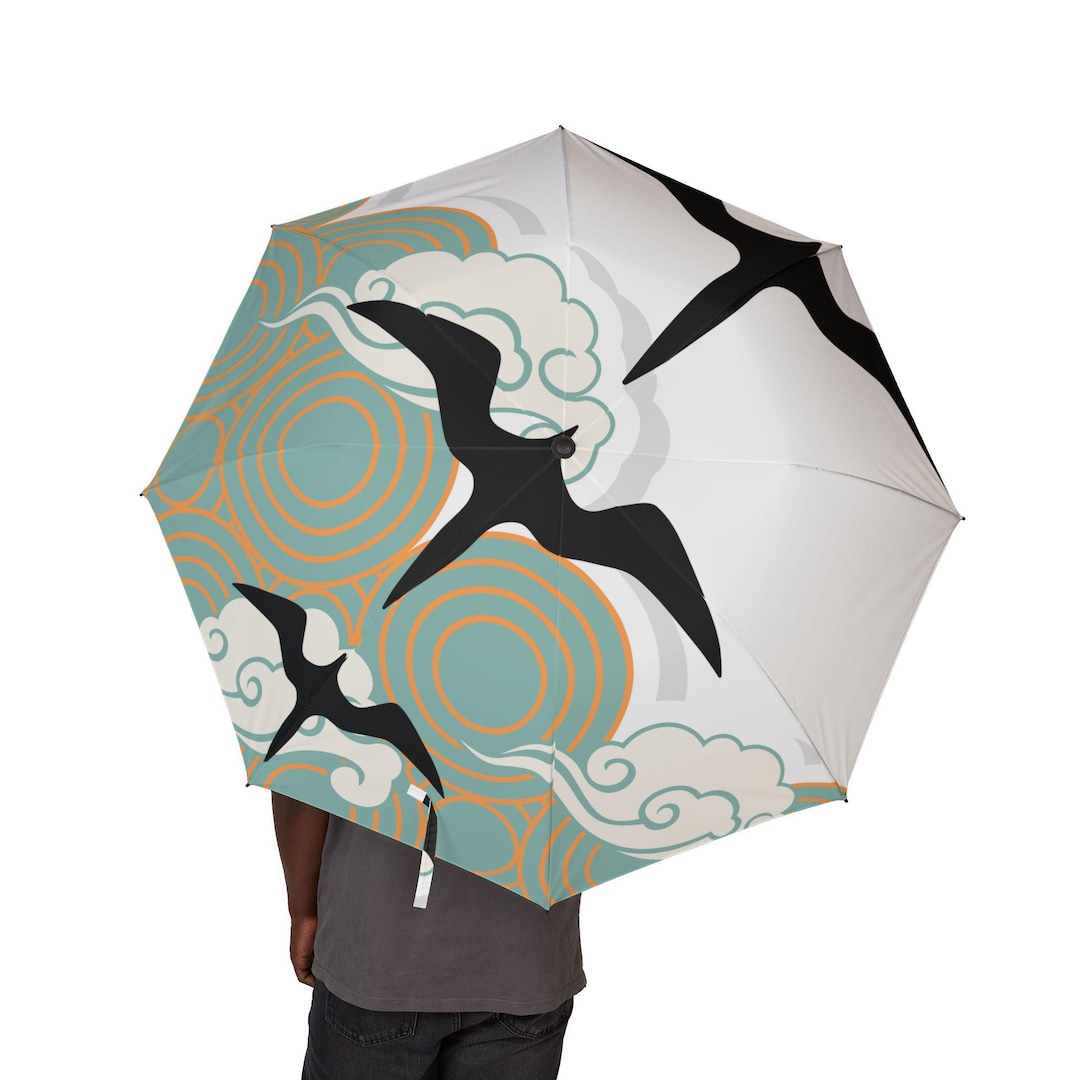 Stylish Seafoam Semi-automatic Foldable Umbrella, Unique Art Umbrella ...