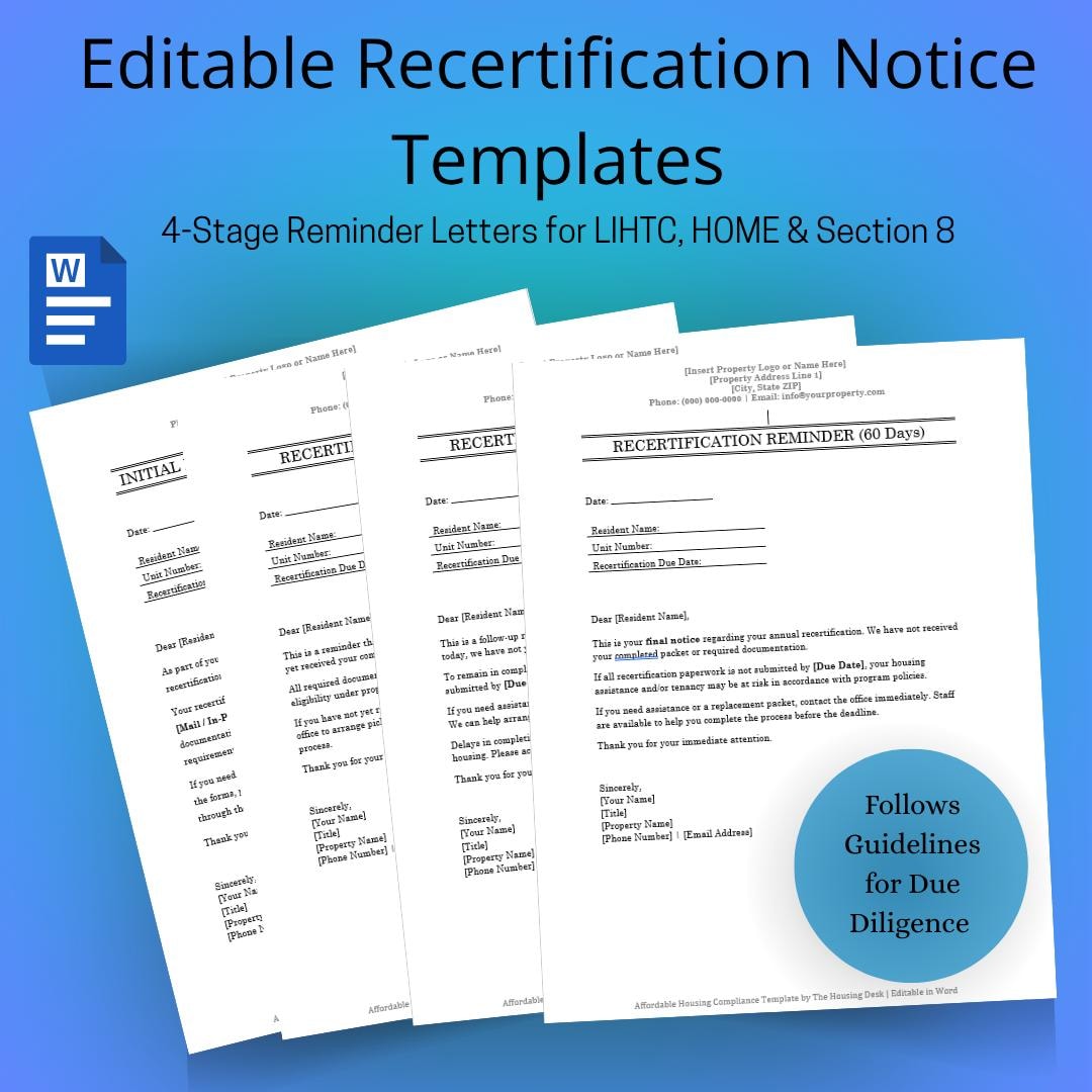 Recertification Notice Template Bundle | Editable Letters for Property ...