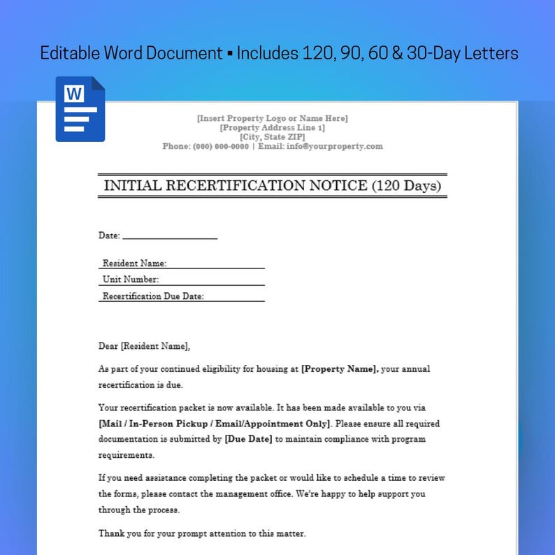 Recertification Notice Template Bundle | Editable Letters for Property ...