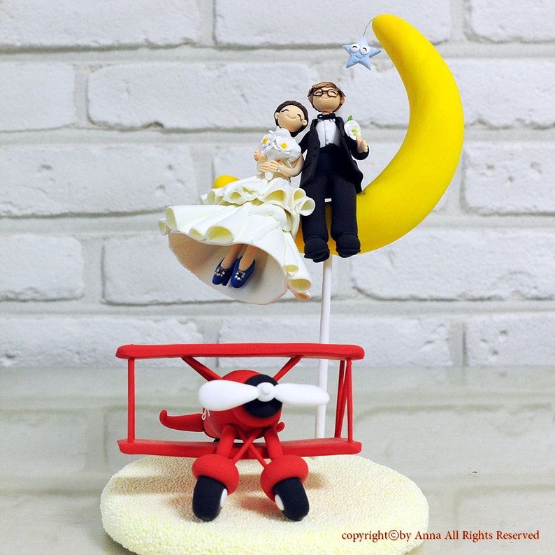 Fly to the Moon With Red Plane Custom Wedding Cake Topper - Etsy