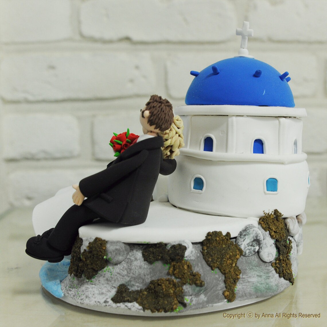 Italy Santorini Custom Wedding Cake Topper Gift Keepsake | Etsy