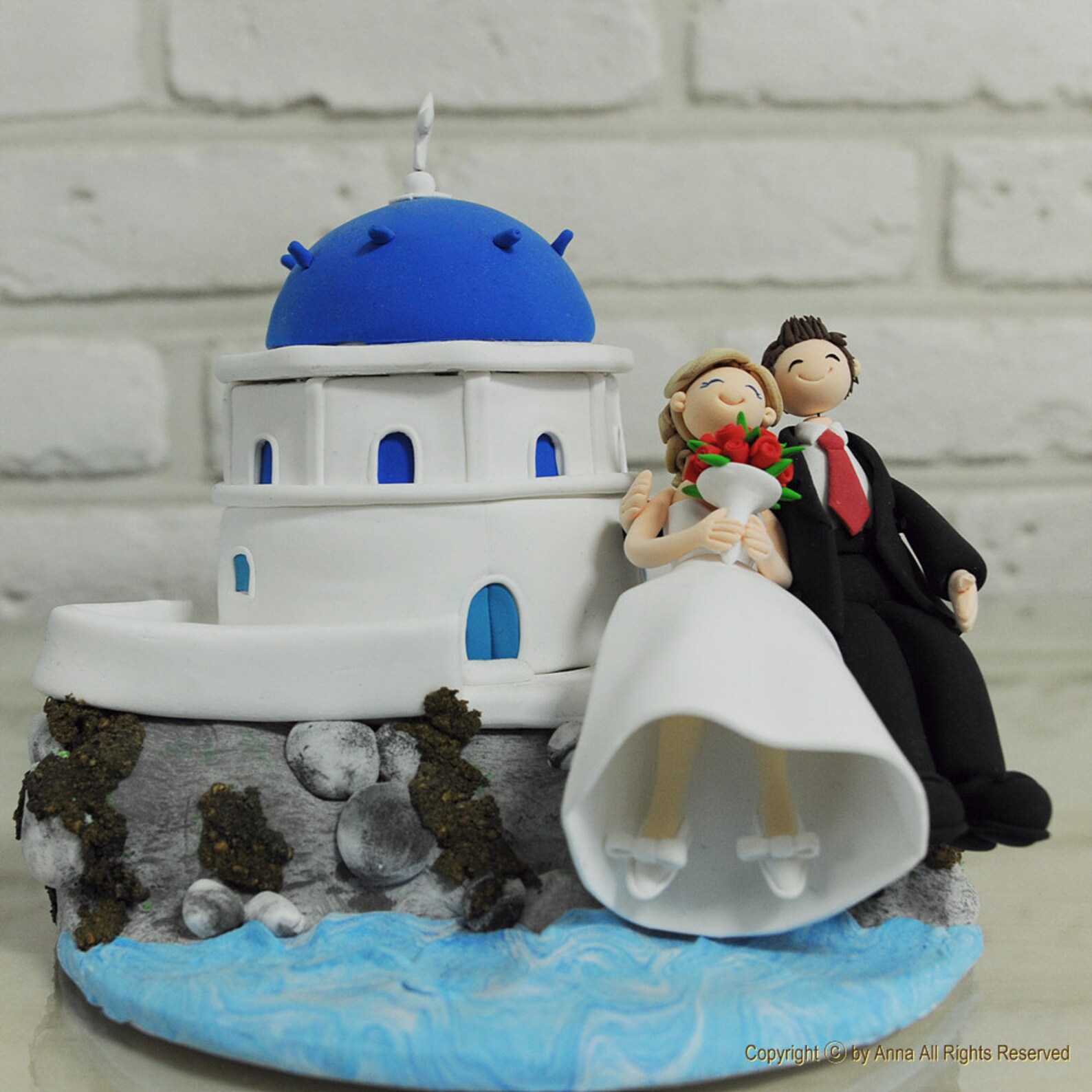 Italy Santorini Custom Wedding Cake Topper Gift Keepsake | Etsy
