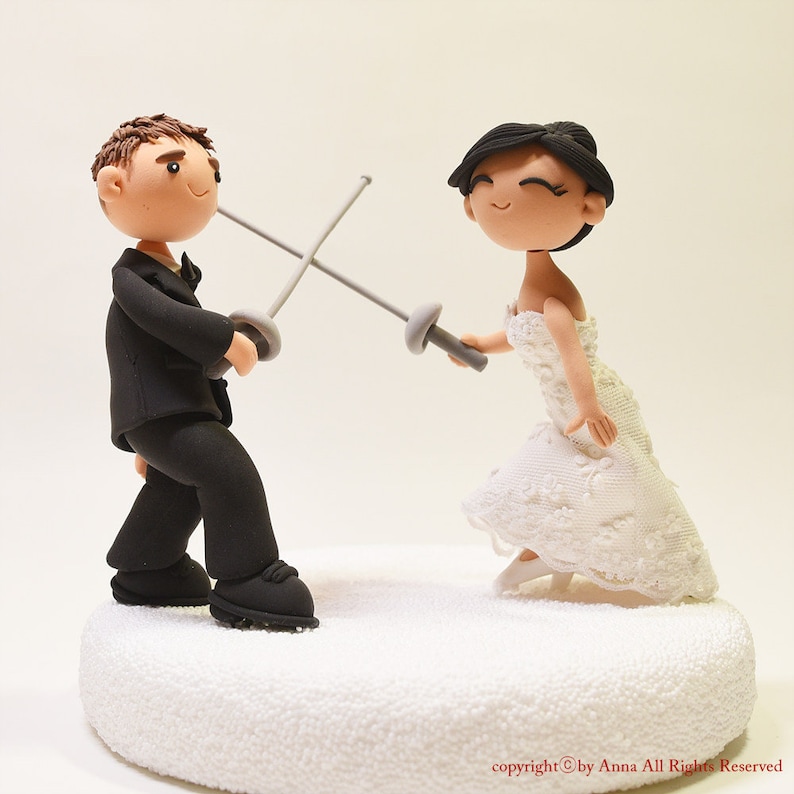 Fencing Sports Couple Wedding Cake Topper - Etsy
