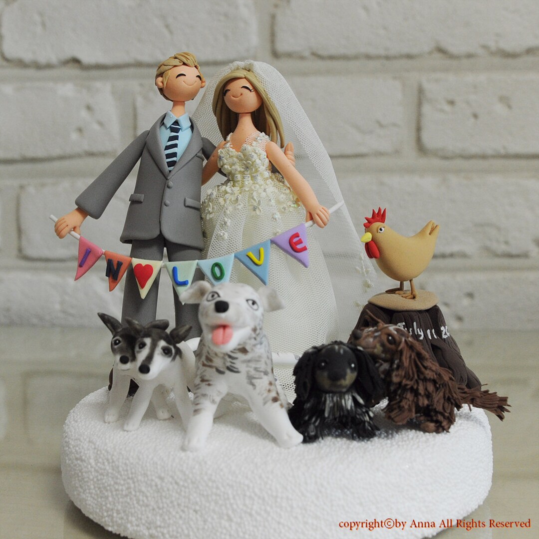 Cute Couple With the Pets Custom Wedding Cake Topper - Etsy