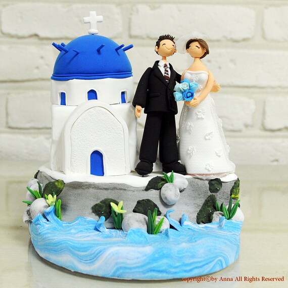 Santorini Greece custom wedding cake topper Decoration Beach | Etsy