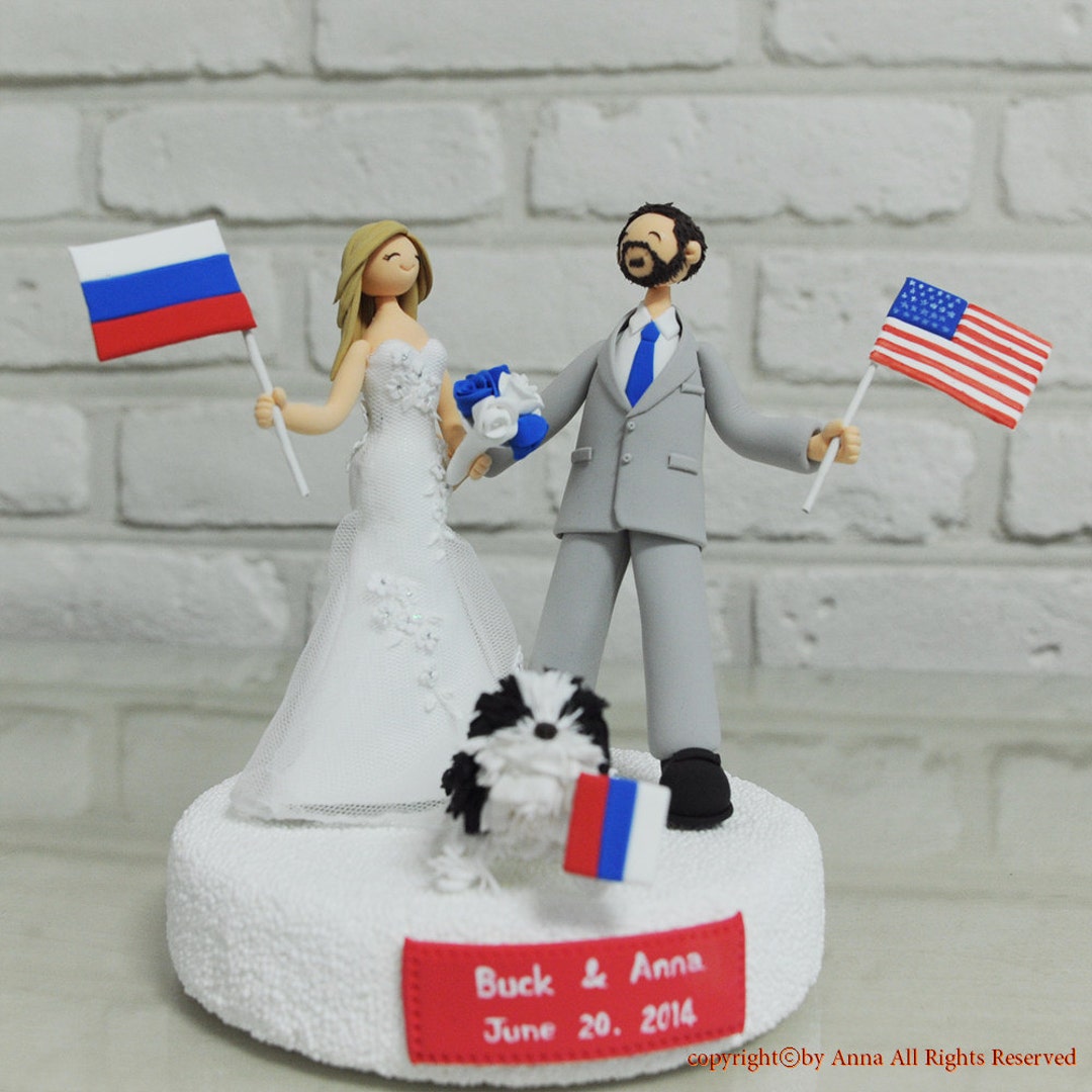 Custom Wedding Cake Topper With Their Nations' Flags - Etsy