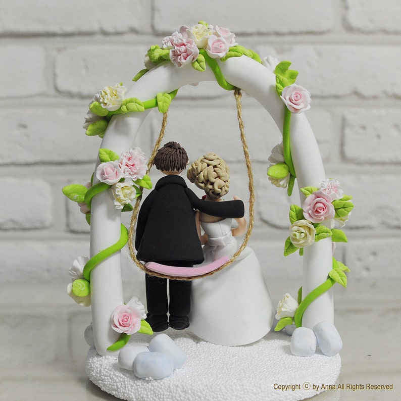 Couple Playing on Flower Arch Swing Wedding Cake Topper, Decoration ...