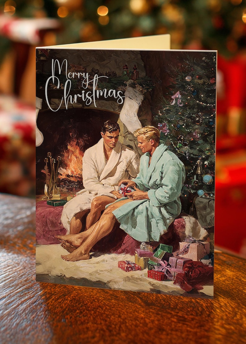 Christmas Card. Gay Couple by Log Fire. - Etsy UK