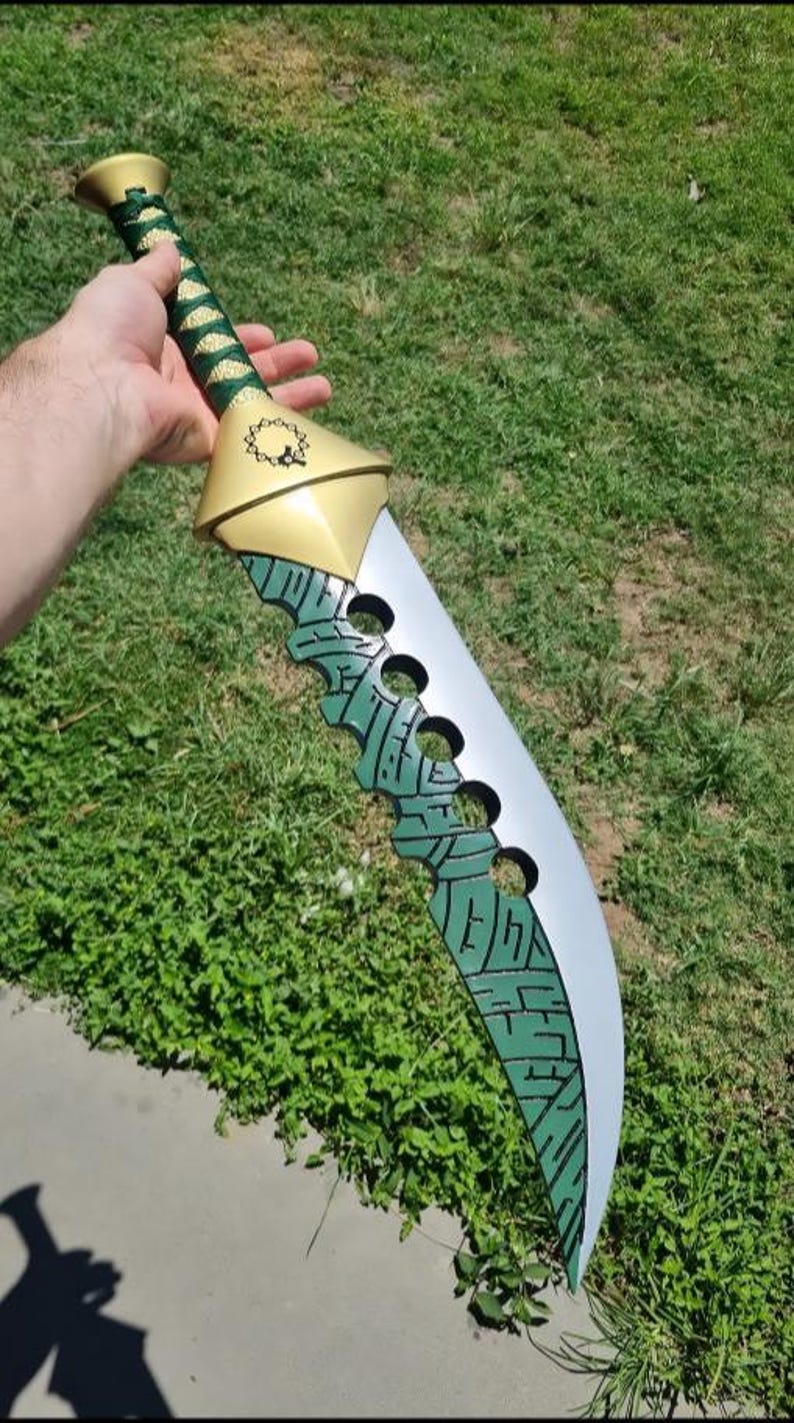 Handcrafted Green & Gold Fantasy Sword: Decorative Etched Collectible ...