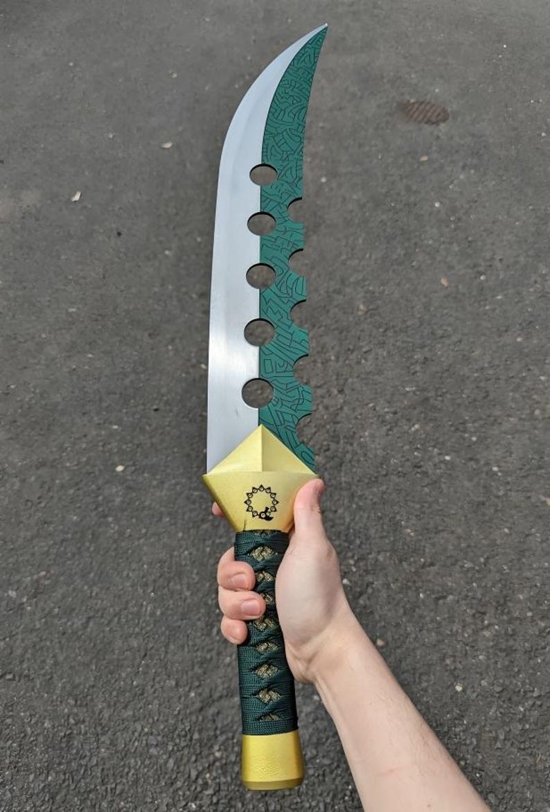 Handcrafted Green & Gold Fantasy Sword: Decorative Etched Collectible ...