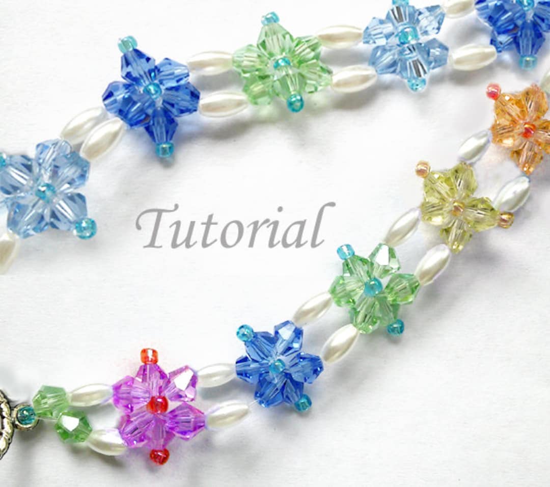 Crystal Bicones Bracelet Tutorial Pattern - Beaded Chain of Flowers ...